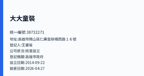 大大童裝的照片-統編 38732271(高雄市) 公司登記資料與營業項目詳細圖表