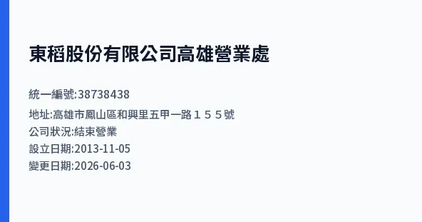 東稻股份有限公司高雄營業處的照片-統編 38738438(高雄市) 公司登記資料與營業項目詳細圖表