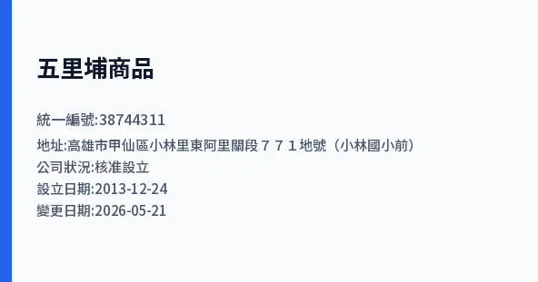五里埔商品的照片-統編 38744311(高雄市) 公司登記資料與營業項目詳細圖表