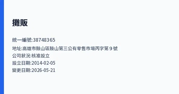 攤販的照片-統編 38748365(高雄市) 公司登記資料與營業項目詳細圖表