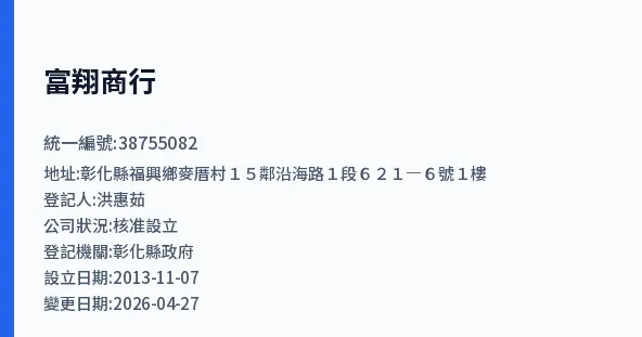 富翔商行的照片-統編 38755082(彰化縣) 公司登記資料與營業項目詳細圖表