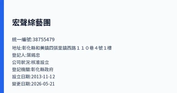 宏聲綜藝團的照片-統編 38755479(彰化縣) 公司登記資料與營業項目詳細圖表