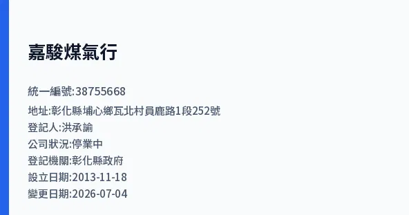 嘉駿煤氣行的照片-統編 38755668(彰化縣) 公司登記資料與營業項目詳細圖表