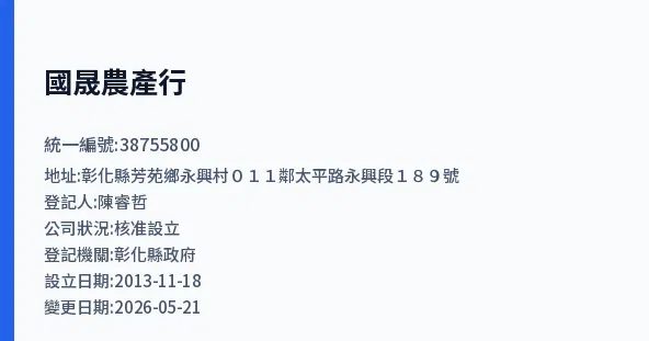 國晟農產行的照片-統編 38755800(彰化縣) 公司登記資料與營業項目詳細圖表