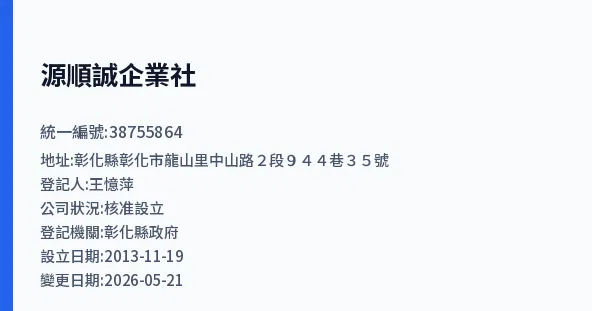 源順誠企業社的照片-統編 38755864(彰化縣) 公司登記資料與營業項目詳細圖表