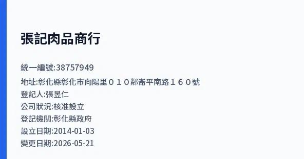 張記肉品商行的照片-統編 38757949(彰化縣) 公司登記資料與營業項目詳細圖表