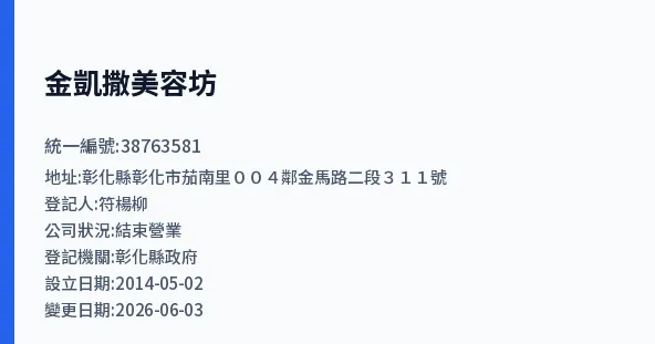 金凱撒美容坊的照片-統編 38763581(彰化縣) 公司登記資料與營業項目詳細圖表
