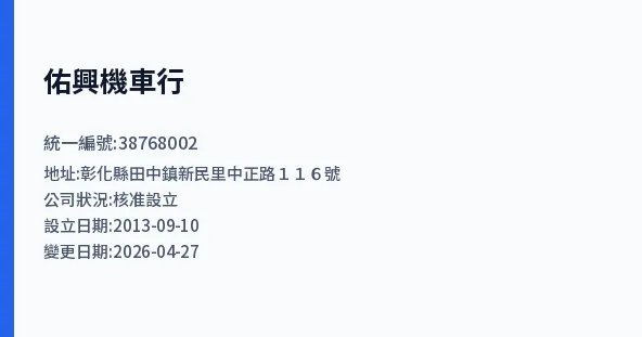 佑興機車行的照片-統編 38768002(彰化縣) 公司登記資料與營業項目詳細圖表