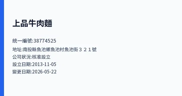 上品牛肉麵的照片-統編 38774525(南投縣) 公司登記資料與營業項目詳細圖表