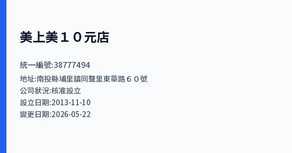 美上美10元店的照片-統編 38777494(南投縣) 公司登記資料與營業項目詳細圖表