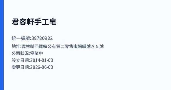 君容軒手工皂的照片-統編 38780982(雲林縣) 公司登記資料與營業項目詳細圖表