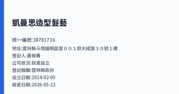 凱曼思造型髮藝的照片-統編 38781716(雲林縣) 公司登記資料與營業項目詳細圖表