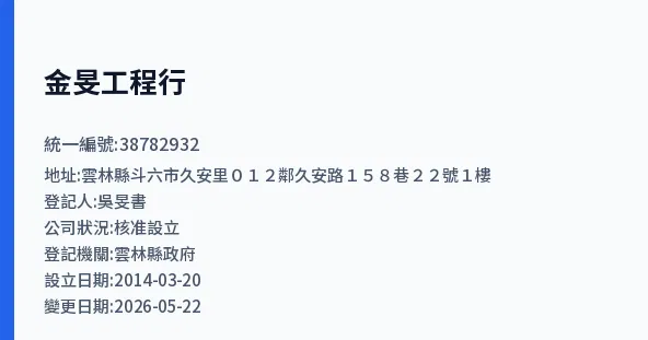 金旻工程行的照片-統編 38782932(雲林縣) 公司登記資料與營業項目詳細圖表