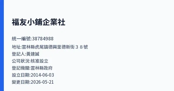福友小鋪企業社的照片-統編 38784988(雲林縣) 公司登記資料與營業項目詳細圖表