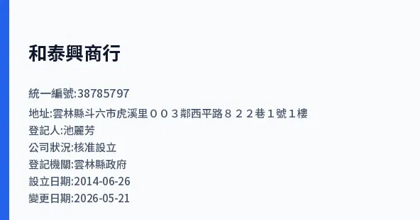 和泰興商行的照片-統編 38785797(雲林縣) 公司登記資料與營業項目詳細圖表