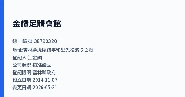 金讚足體會館的照片-統編 38790320(雲林縣) 公司登記資料與營業項目詳細圖表