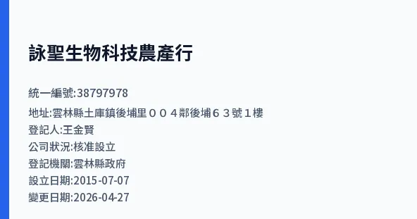 詠聖生物科技農產行的照片-統編 38797978(雲林縣) 公司登記資料與營業項目詳細圖表
