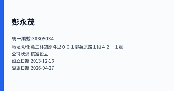 彭永茂的照片-統編 38805034(彰化縣) 公司登記資料與營業項目詳細圖表