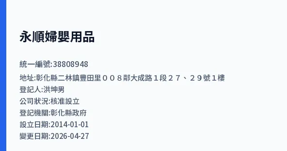 永順婦嬰用品的照片-統編 38808948(彰化縣) 公司登記資料與營業項目詳細圖表