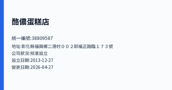 酪儂蛋糕店的照片-統編 38809587(彰化縣) 公司登記資料與營業項目詳細圖表