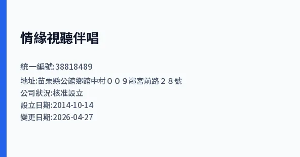 情緣視聽伴唱的照片-統編 38818489(苗栗縣) 公司登記資料與營業項目詳細圖表