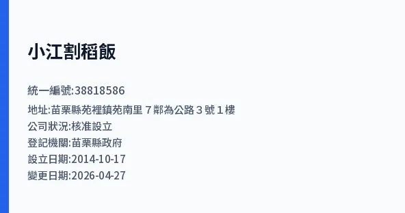 小江割稻飯的照片-統編 38818586(苗栗縣) 公司登記資料與營業項目詳細圖表