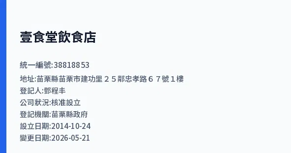 壹食堂飲食店的照片-統編 38818853(苗栗縣) 公司登記資料與營業項目詳細圖表