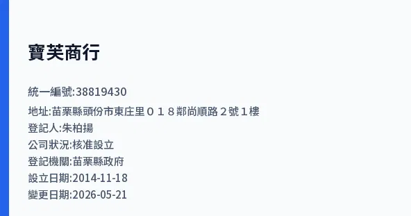 寶芙商行的照片-統編 38819430(苗栗縣) 公司登記資料與營業項目詳細圖表
