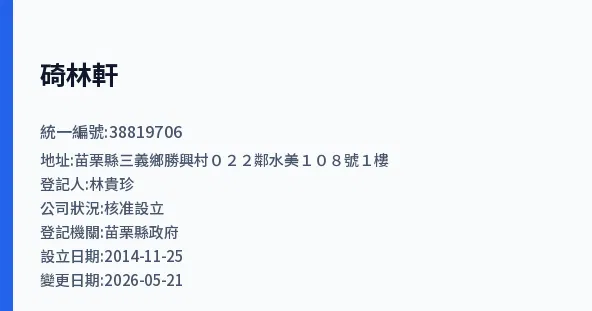 碕林軒的照片-統編 38819706(苗栗縣) 公司登記資料與營業項目詳細圖表