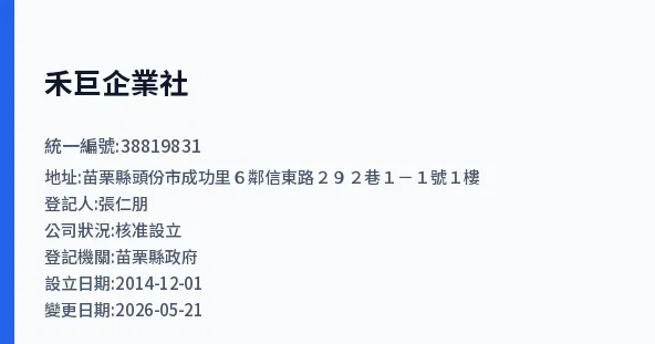 禾巨企業社的照片-統編 38819831(苗栗縣) 公司登記資料與營業項目詳細圖表