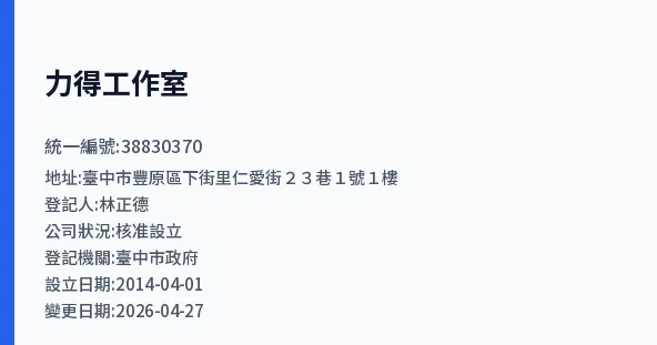力得工作室的照片-統編 38830370(臺北市) 公司登記資料與營業項目詳細圖表
