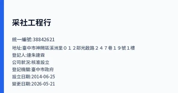 采社工程行的照片-統編 38842621(臺中市) 公司登記資料與營業項目詳細圖表