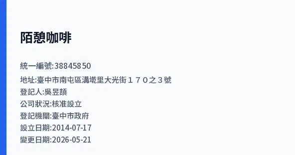 陌憩咖啡的照片-統編 38845850(臺中市) 公司登記資料與營業項目詳細圖表