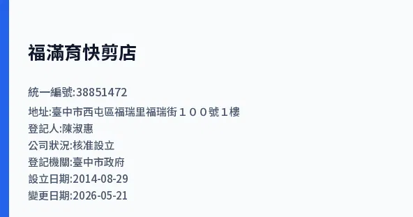 福滿育快剪店的照片-統編 38851472(臺中市) 公司登記資料與營業項目詳細圖表