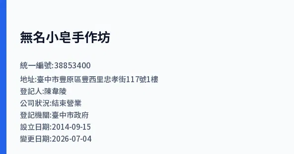 無名小皂手作坊的照片-統編 38853400(臺中市) 公司登記資料與營業項目詳細圖表