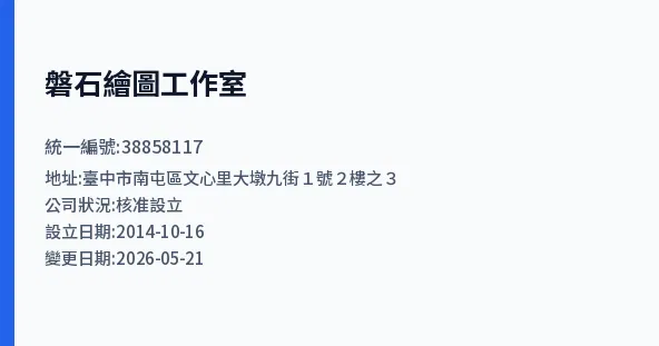 磐石繪圖工作室的照片-統編 38858117(臺中市) 公司登記資料與營業項目詳細圖表