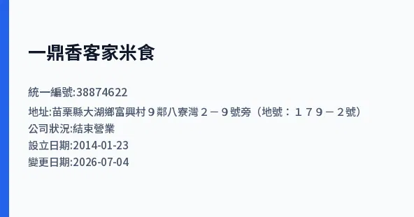 一鼎香客家米食的照片-統編 38874622(苗栗縣) 公司登記資料與營業項目詳細圖表