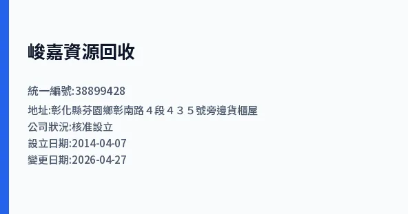 峻嘉資源回收的照片-統編 38899428(彰化縣) 公司登記資料與營業項目詳細圖表