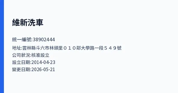 維新洗車的照片-統編 38902444(雲林縣) 公司登記資料與營業項目詳細圖表