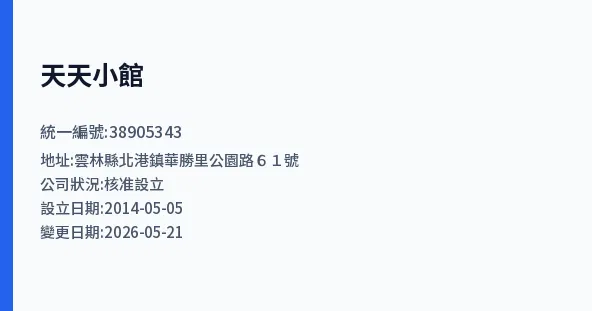 天天小館的照片-統編 38905343(雲林縣) 公司登記資料與營業項目詳細圖表