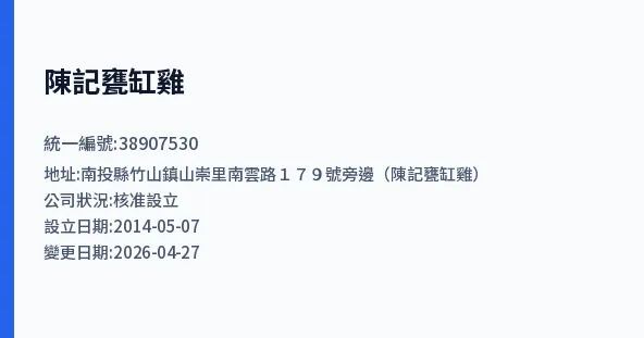 陳記甕缸雞的照片-統編 38907530(南投縣) 公司登記資料與營業項目詳細圖表