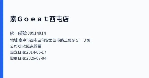 素Goeat西屯店的照片-統編 38914814(臺中市) 公司登記資料與營業項目詳細圖表