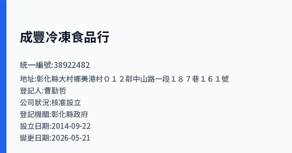 成豐冷凍食品行的照片-統編 38922482(彰化縣) 公司登記資料與營業項目詳細圖表