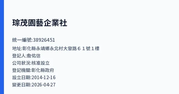 琮茂園藝企業社的照片-統編 38926451(彰化縣) 公司登記資料與營業項目詳細圖表
