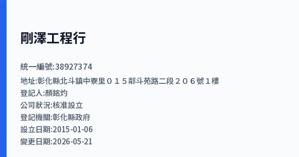 剛澤工程行的照片-統編 38927374(彰化縣) 公司登記資料與營業項目詳細圖表