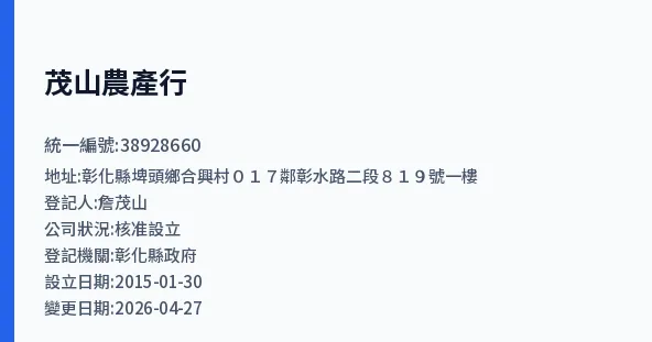 茂山農產行的照片-統編 38928660(彰化縣) 公司登記資料與營業項目詳細圖表
