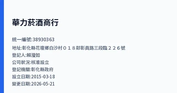 華力菸酒商行的照片-統編 38930363(彰化縣) 公司登記資料與營業項目詳細圖表