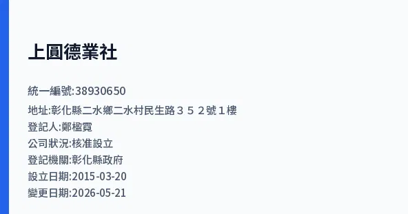 上圓德業社的照片-統編 38930650(彰化縣) 公司登記資料與營業項目詳細圖表