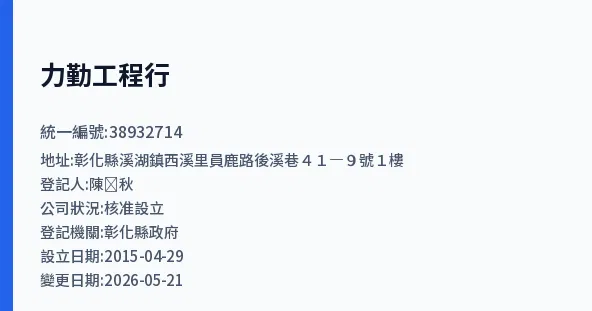 力勤工程行的照片-統編 38932714(彰化縣) 公司登記資料與營業項目詳細圖表