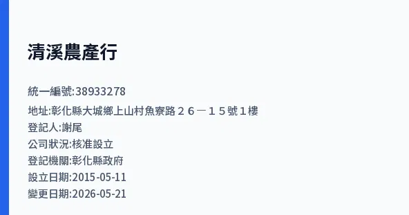 清溪農產行的照片-統編 38933278(彰化縣) 公司登記資料與營業項目詳細圖表